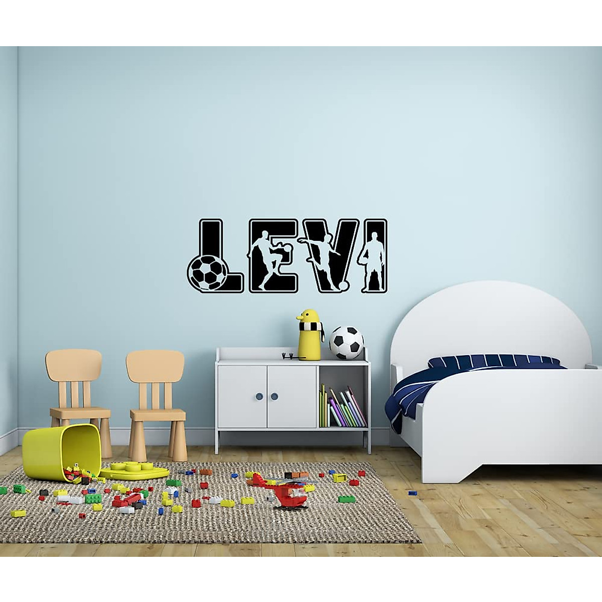 Soccer Custom Name Vinyl Wall Decal Sticker Art for Boys Rooms, Ball Player Theme Letters Bedroom Decor for Kids