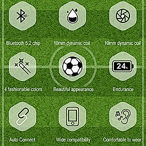 Football Creative Headset, Wireless Bluetooth Headset, High Definition Resolution 10mm Unit, Two Ear Call Stereo, Waterproof, for Sports