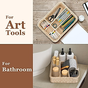 myHomeBody Rectangle Wicker Utensil Holder, Utensil Organizer, Cutlery Organizer for Kitchen Organization, Kitchen Utensil Drawer Organizer Kitchen Accessories, Resin Wicker 1 pc, Cream