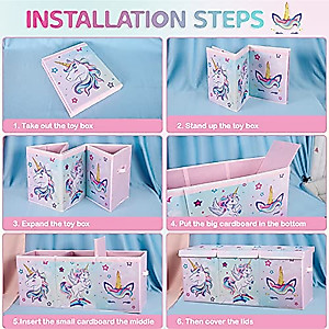Unicorn Toy Box Chest – Large Toy Chest Organizer with Flip-Top Lid Collapsible Sturdy Storage Bin with Handles 38 x 13 x 16 Inch for Kids Girls Pink Closet Nursery Living Room Bedroom Playroom