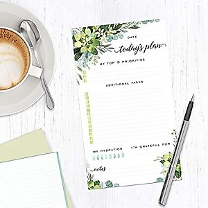 Boho Greenery Sticky Note Daily to-Do Planner - 50 Pages for Daily Tasks, Notes, Scheduling and Water Intake (6" x 10")