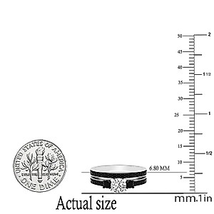 Dazzlingrock Collection 5 mm Round White Sapphire & Black Diamond 3 Stone Ring Set in 925 Sterling Silver Size 7