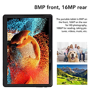 10.1 Inch Tablet, 6GB 128GB Front 8MP Rear 16MP Tablet com chip 2.4G 5G WiFi 128gb 6gb 1960x1080 IPS 10 Cores 8800mAh Calling 100‑240V Black US Plug