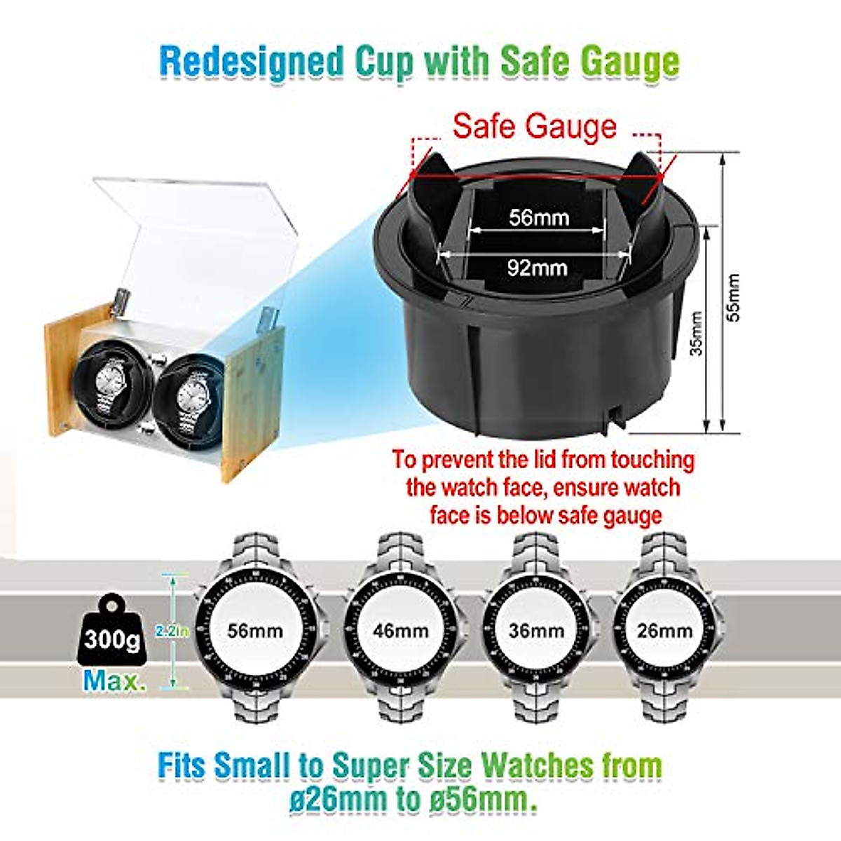 Watch Winder Box for Automatic Watches or Rolex Double Spacious for Any Size, Craftsmanship Bamboo Wood Patent Housing Case, AC or Battery Powered Super Quiet Japanese Motor by Watch Winder Smith ®