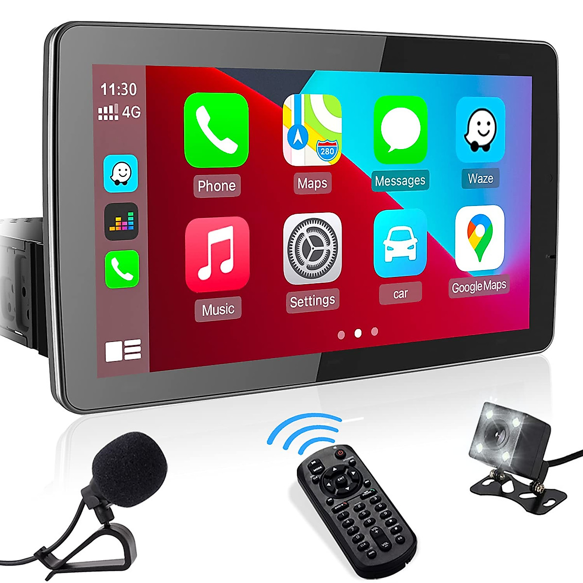 9" Single Din Car Stereo with Apple CarPlay, aboutBit Adjustable Multimedia Receiver with PhoneLink/Bluetooth/MIC/Dual USB/AM&FM Radio/USB & SD/Backup Camera/Steering Wheel Control