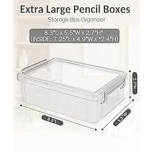 Sooez 6 Pack Extra Large Plastic Pencil Boxes, Clear Pencil Boxes for School Bulk, Plastic Pencil Case Crayon Boxes, Stackable Plastic Storage Containers, Storage Box, School Supply Box…