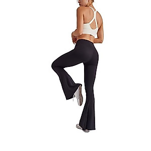 TOPYOGAS Women's Casual Flare Leggings Crossover High Waisted Bootleg Wide Leg Casual Bootcut Yoga Pants Black