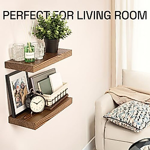 BAOBAB WORKSHOP Wood Floating Shelves 16 inch - Bathroom Shelves for Room Wall Mount - Wide Wooden Wall Shelves for Bedroom Kitchen Living Room - Walnut - 16D x 6.7W Inch, Set of 2