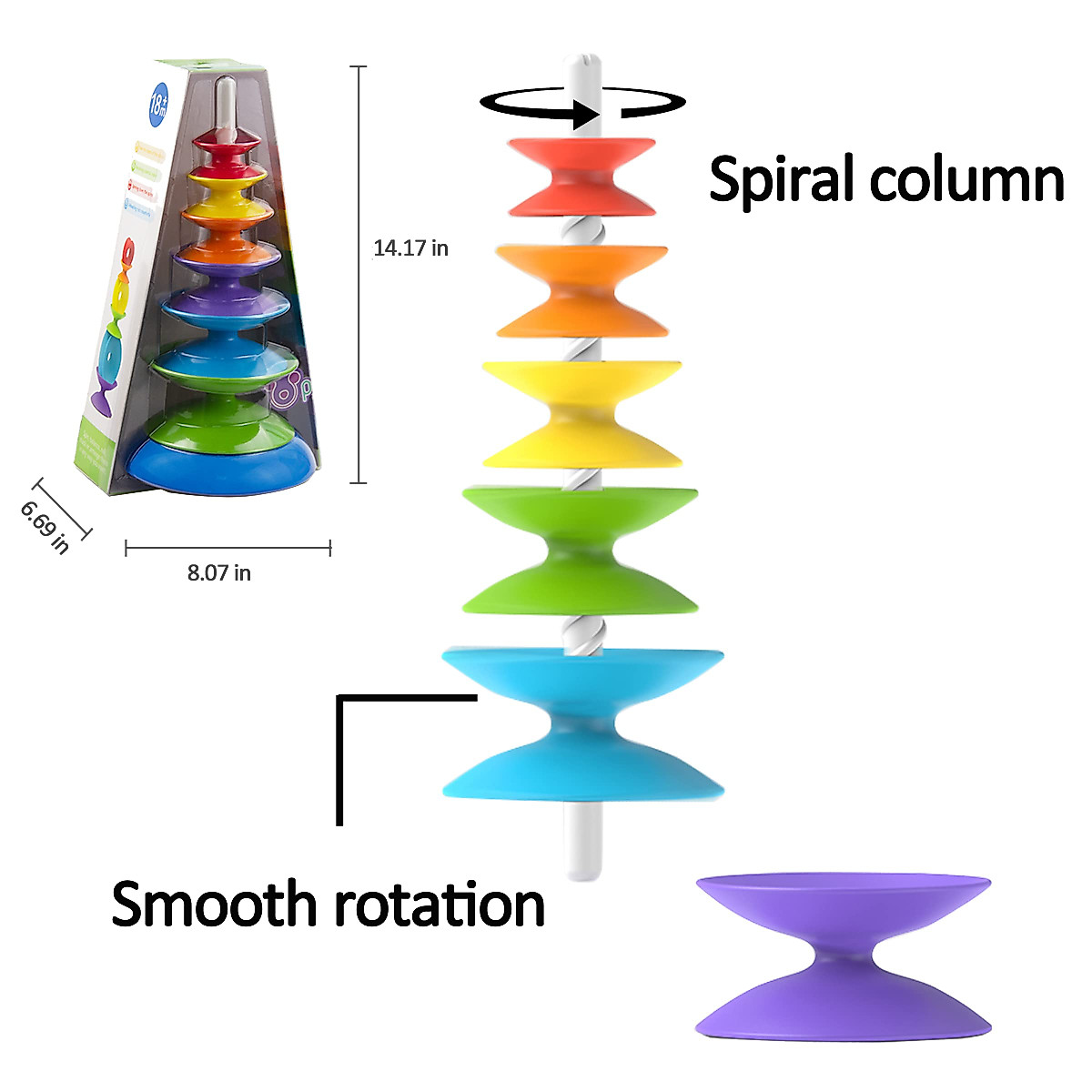 VIPAMZ Rainbow Stacking Toys for Toddlers 1-3,Educational Toddler Spinning Toys, Autism Sensory Toys & Montessori Baby Stacking Toys – Perfect Spin Stacking Toy & Spin Again Toy