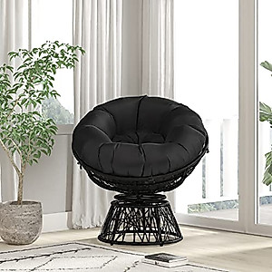 Flash Furniture Bowie Comfort Series Black Swivel Patio Chair with Black Cushion