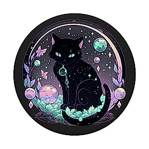 Moon Phases Crystal Witchy Cute Black Cat Kawaii Pastel Goth PopSockets Swappable PopGrip