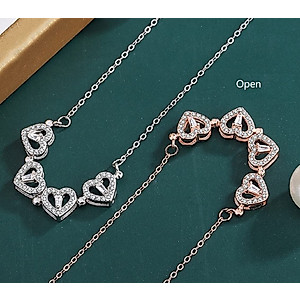 Lam Sence Sterling Silver Heart Shaped and Four Leaf Clover Convertible Pendant Necklace Crystals Jewelry for Women (Rose Gold)