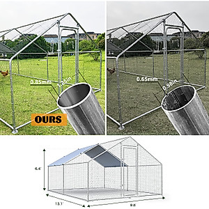 Large Metal Chicken Coop Walk-in Poultry Cage Chicken Run Pen Dog Kennel Duck House with Waterproof and Anti-Ultraviolet Cover for Outdoor Farm Use(9.8' L x 13.1' W x 6.4' H)
