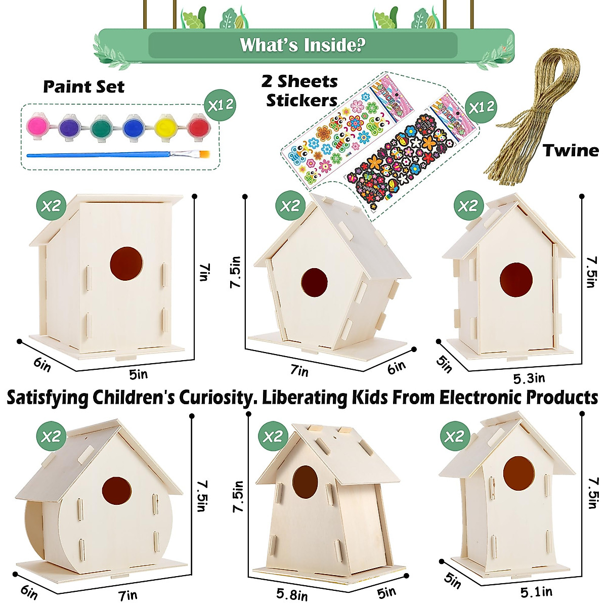 ILHSTY 6 Pack Large DIY Bird Houses Kits for Kids, Kids Crafts Wood Houses for Crafts Class Parties, DIY Crafts and Art Birdhouse Kits for Children to Build & Paint (6)