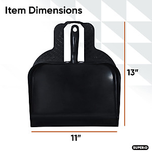Superio Heavy Duty Plastic Step-on Dustpan with Comfort Grip Handle Black, Durable, Lightweight Multi Surface Dust Pan Easy Broom Sweeping, 10-inch Wide, 2-Pack