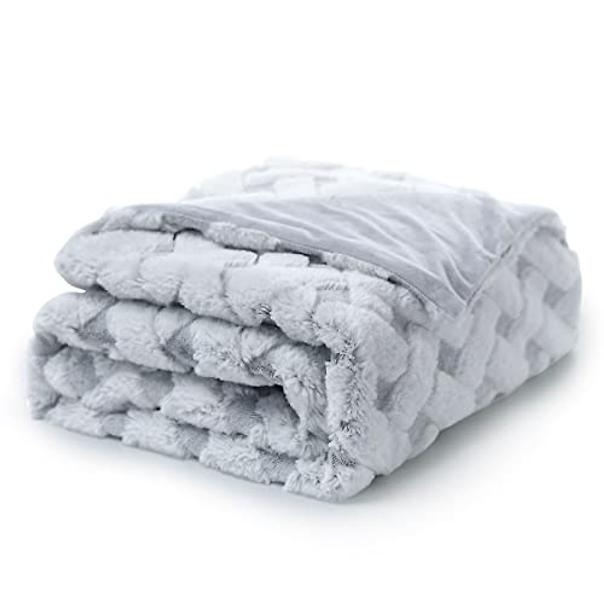 NEXHOME PRO Faux Fur Throw Blanket, Luxury Soft Rabbit Warm Fuzzy Cozy Fluffy Feel Fleece Blankets for Women Checkboard 60"X 80",Comfy Ruched Blanket for Sofa Couch Bed DÉcor White Grey