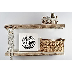 KEUSPI Have the Day You Deserve Skeleton Decor, Goth Decor, Inspirational Saying Wood Block Plaque Box Sign, Skull Motivational Quotes Desk Decor for Home Office Wall Tabletop Shelf 5x5