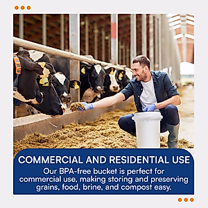 Food Grade 5 Gallon Bucket With Lid - 2 Pack - Includes Airtight Locking Screw On Lids - Pair of White 5 Gal Food Safe Buckets with Lids Perfect for Food Storage and Brining