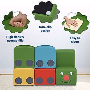 Kinsuite 5 Pcs Kids Sofa Set - Soft Foam Stool Colorful Cartoon Leather Chair for Classroom Daycares Kindergarten Nursery Train