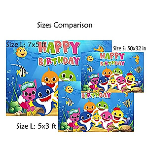 GRATULON Babe Shark Party Supplies for Birthday Decorations, Gratulon Vinyl Light-Weight Babe Shark Backdrop for Baby Shower and Kids’ Bedroom Wall Sticker Décor Blue 5x3 ft