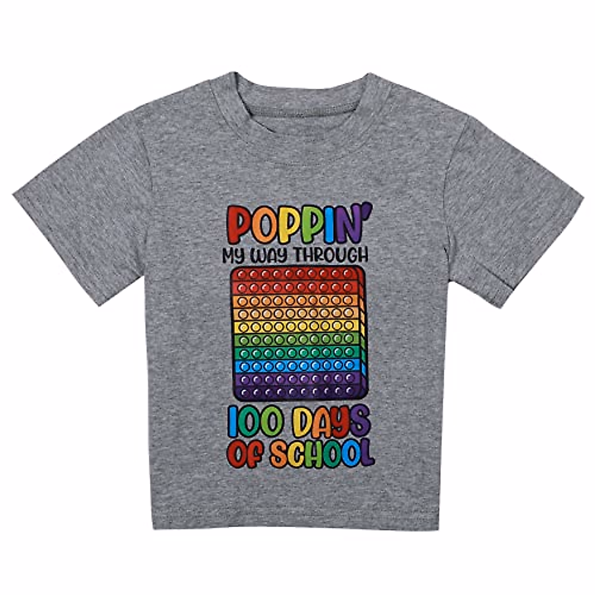 Unisex Baby Poppin' My Way Through 100 Days of School Shirt Fidget Toy T-Shirt Short Sleeve Funny Graphic Tee Tops Light Gray