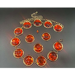 Women Anime Cosplay Waist Belt Stone Chain Halloween Adjustable (Red Rhinestone Set)