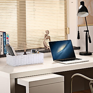 Vagusicc 3-Section Wicker Baskets for Shelves, Hand-Woven Paper Rope Wicker Storage Basket, Toilet Paper Basket for Toilet Tank Top, Baskets for Organizing, 2-Pack, White