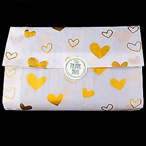 MR FIVE 100 Sheets White with Gold Heart Tissue Paper Bulk,20" x 14",Gold Heart Design Tissue Paper for Gift Bags,Gold Tissue Paper for Birthday,Valentine's Day,Mother's Day,Weddings