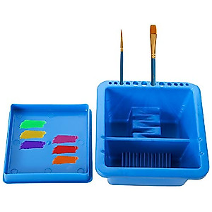 Yesland 3 Pack Artist Brush Basin, 12 Hole Blue Multi-Function Plastic Brush Washer with Lid and Brush Holder, 6.3 x 6.3 x 3.5 Inches Three Compartment Brush Tub for Acrylic and Watercolor Painting