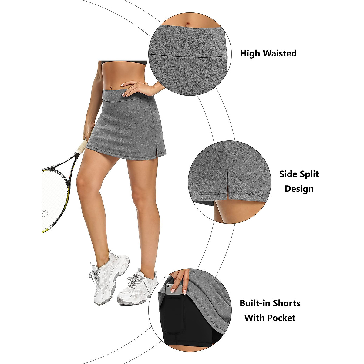 LouKeith Tennis Skirts for Women Golf Athletic Activewear Skorts Mini Summer Workout Running Shorts with Pockets Light Gray S