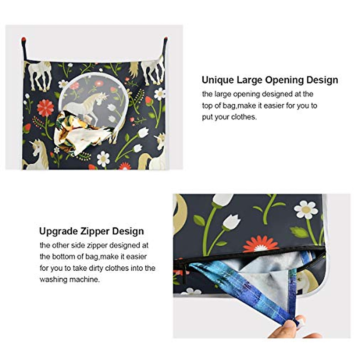 hengpai Kids Cute Hanging Laundry Hamper Bag Dirty Clothes Bag Basket Fabric Wash Bag with Door Wall Hooks,White Horse Flower