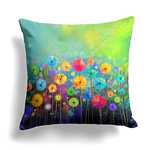 iiRov Summer Design Ink-Fuzed Decorative Throw Pillow - Abstract Flower Meadow