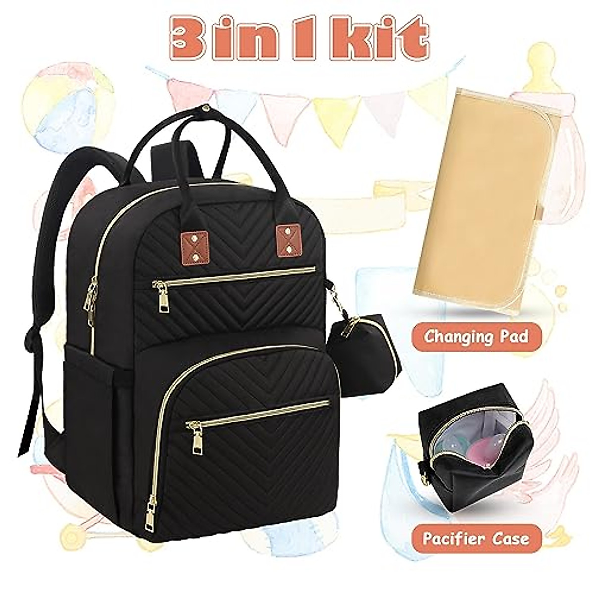 Tenot Baby Diaper Bag Backpack, Travel Diaper Bags for Baby Girl Boy Large Capacity Baby Bag Backpack for Women Black