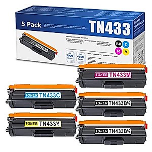 RUYY (2BK+1C+1M+1Y, 5PK) TN-433 TN433 TN433BK TN433C TN433M TN433Y Toner Cartridge High Yield Replacement for Brother HL-L8260CDW L9310CDWT DCP-L8410CDW MFC-L8610CDW L9570CDWT Toner Printer