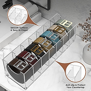 Acrylic Belt Organizer for Closet,Belt Holder for Drawer,Belt Rack Storage Organizer For Men,Clear Tie Organizer Holder Rack Wall Mount with 7 Compartments for Bow Cosmetics Bracelets Jewelry