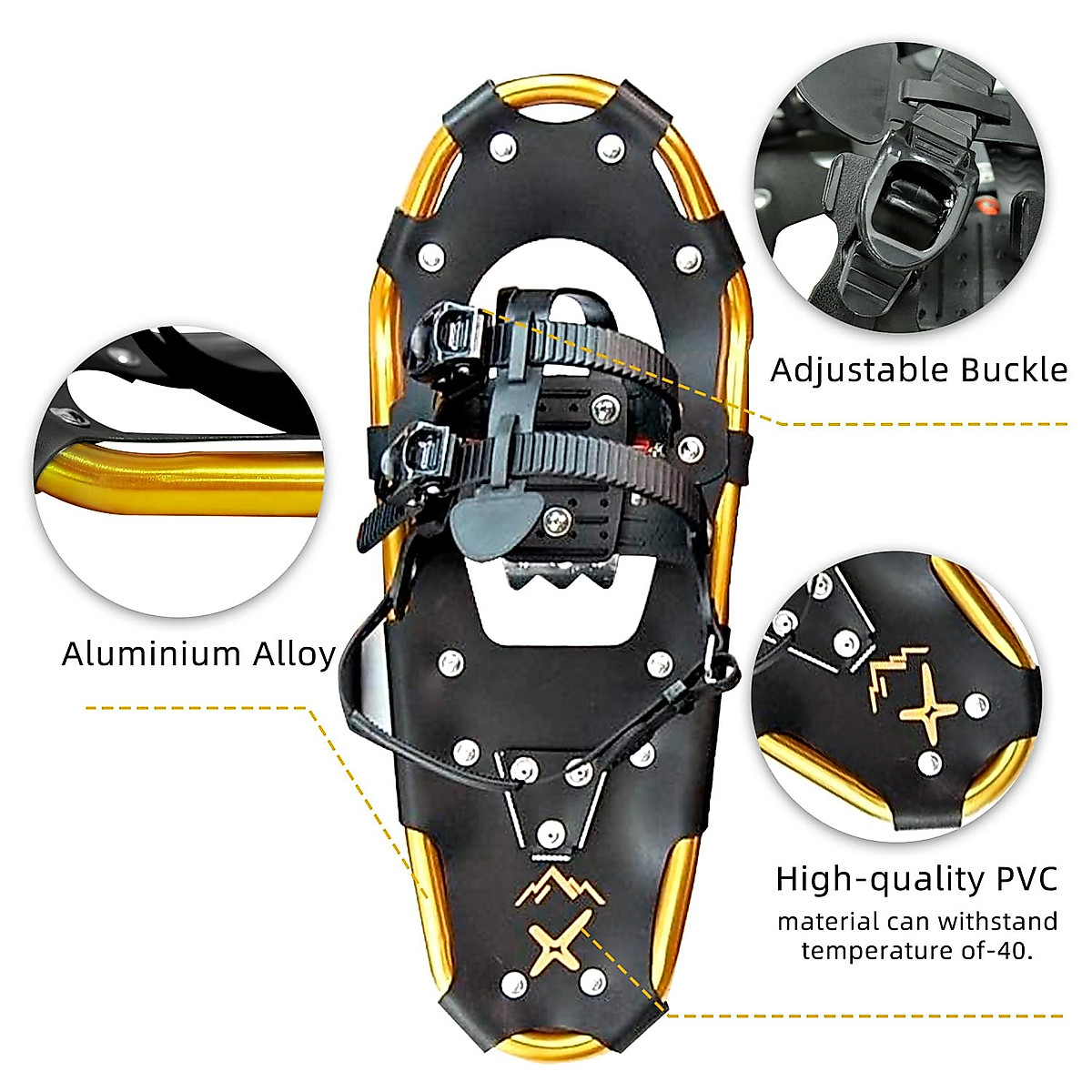 Xtrempro All Terrain Snowshoes with Trekking Poles,Lightweight Aluminum Snowshoes and Trekking Poles for Women/Men/Kids,Adjustable Ratchet Bindings and Carrying Tote Bag(Gold, 30)