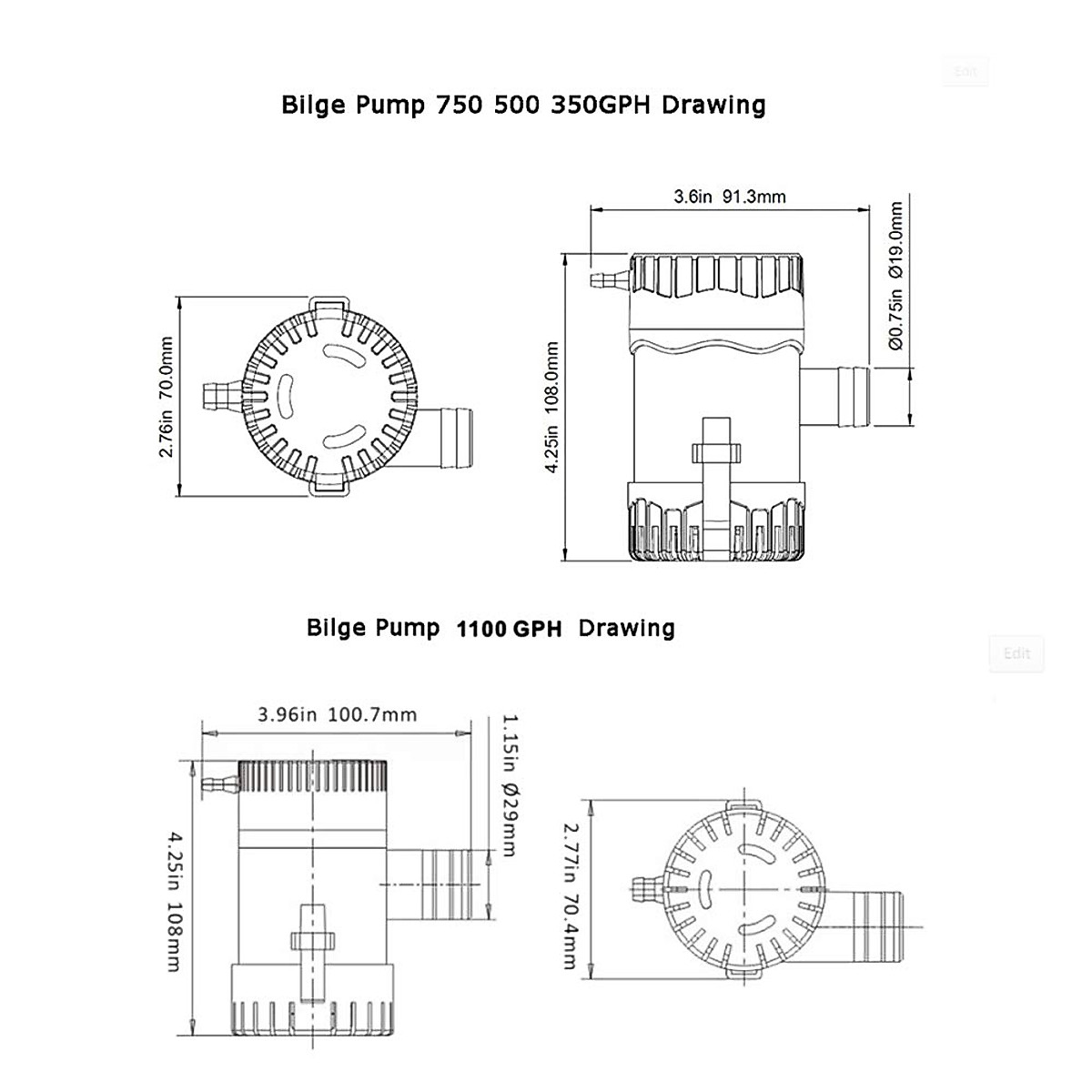 12V Bilge Pump 1100GPH New Electric Water Pump for Boats Accessories Marin,Submersible Boat Water Pump