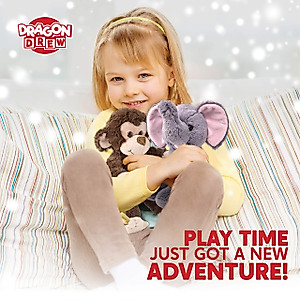 Dragon Drew Elephant and Monkey Stuffed Animals - 2 Soft Plush Animal Toys for Baby, Toddler and Kids - Cute and Cuddly Friends for Boy or Girl - Great Gift for Easter, Christmas, Birthday