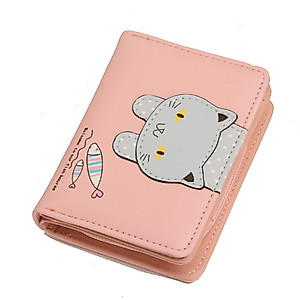 Ecohaso Wallets for Girls Women Purses for Teens Cute Cat Wallet Kitty Pattern Clutch Purse Coin Holder Card Organizer (Pink)