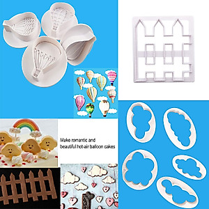 Markeny 10 Pack Cake Fondant Embossing Mold Balloon Cloud Fence Cookie Cutters Biscuit Moulds for Sugarcraft Fondant Baking Mold Cupcake Decorating