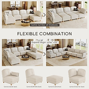 LLappuil Oversized Modular Sectional Fabric Sofa Set, Extra Large L Shaped Couch Reversible Chaise Modular Sectional Couch, 113.5 inch Width,8 Seat Modular Sofa with Storage Ottoman, Linen,Off White