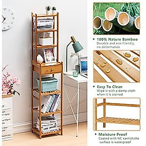 Yinanroa Bamboo Bathroom Storage Shelf 7-Tier Corner Bakers Rack Bathroom Storage Organizer Detachable Narrow Shelf Multifunction Storage Rack