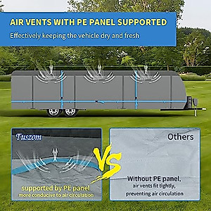 Tuszom 7 Layers Travel Trailer RV Cover 26' - 28'6" Waterproof Anti-UV Camper Cover for Winter Snow - Reinforced Windproof Tearproof with 13 Straps Jack Cover 4 Tire Covers and Gutter Covers