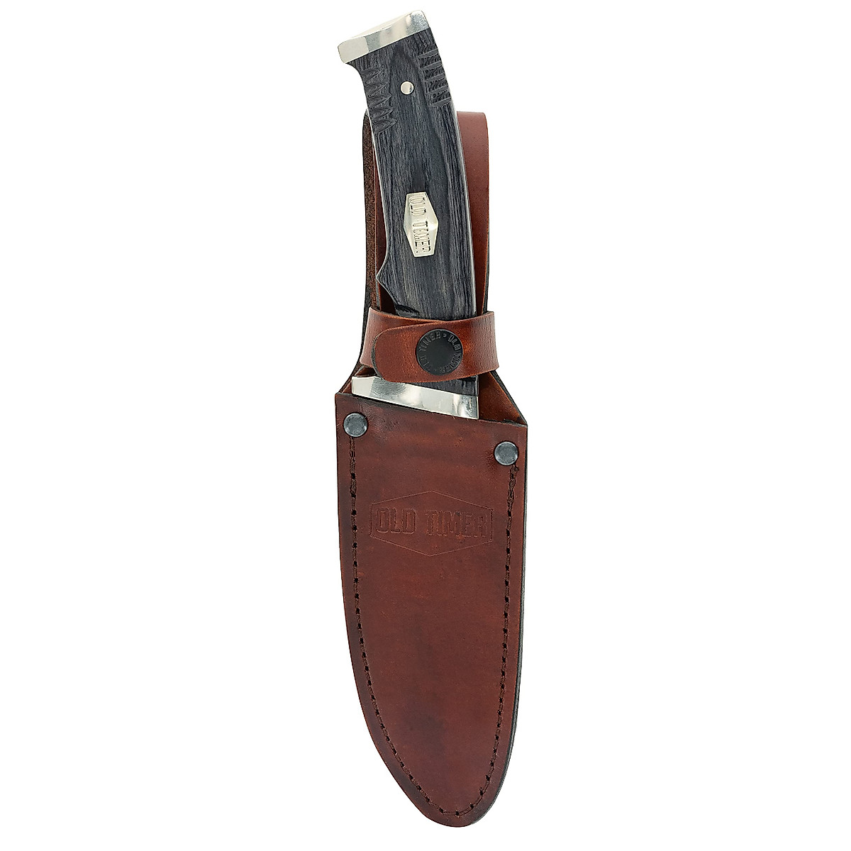 Old Timer Heritage Series 169OT 10.25in Fixed Blade Knife with Stainless Steel Drop Point Blade, Laminate Wood Handle, Full Tang Design, and Leather Sheath for Hunting, Camping, EDC, and Outdoors