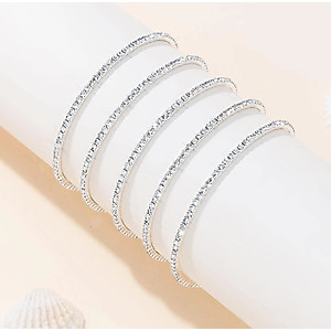 Jojomina Multilayer Rhinestone Spiral Arm Cuff Bracelets for Upper Arm 2 Pcs, Crystal Silver Prom Bridal Bangle Bracelet for Party Bride Wedding