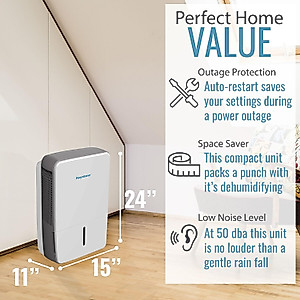 Keystone Energy Star 35 Pint Dehumidifier Moisture Removal up to 3,000 Sq.Ft. LED Display 24H Timer Portable with Wheels Auto-Shutoff for Basement, Garage, Living Room, Day, White (KSTAD354D)