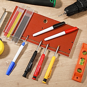 Mechanical Carpenter Pencil Set, 3 Pcs Woodworking Pencil with Built in Sharpener and 12 Pcs Refills, 3 Pcs Long Nose Deep Hole Marker Pen, Scriber Marking Tools for Architect (Red, Black, Yellow)