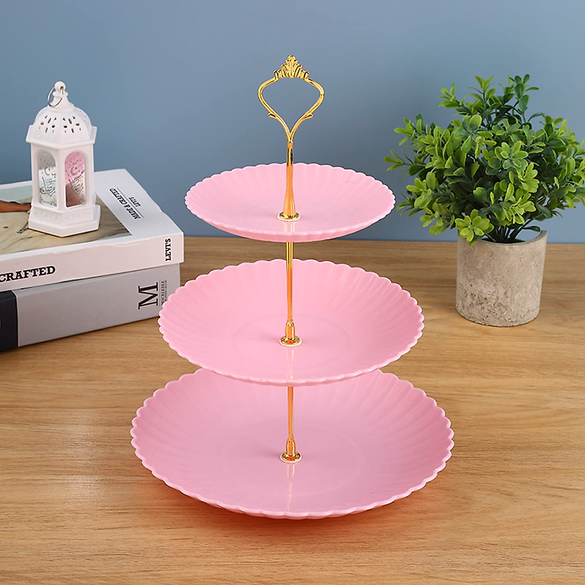 10 Pcs Pink Plastic Cake Stand, 4 Pcs 3 Tier Dessert Display Stands Cookie Tray Rack Serving Tray Cake Display Tower and 6 Pcs Dessert Trays for Wedding Baby Shower Tea Party (Pink)