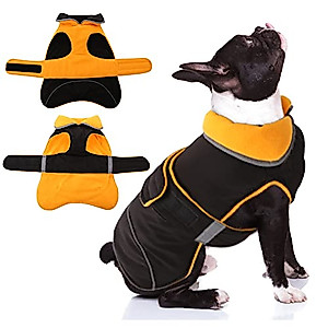 DENTERUN Winter Warm Dog Jacket Reflective Reversible Windproof Cozy Cold Weather Puppy Coat Water Repellent Vest Thick Fleece Apparel with Harness/Leash Hole for Outdoor Small Medium Large Dogs