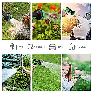 WOHOUS Expandable Garden Hose 100ft - 9 Function Spray Nozzle and 4-Layer Latex Core with 3/4" Solid Brass Fittings, Anti-Leakage Retractable Garden Hose (100 FT- Green)